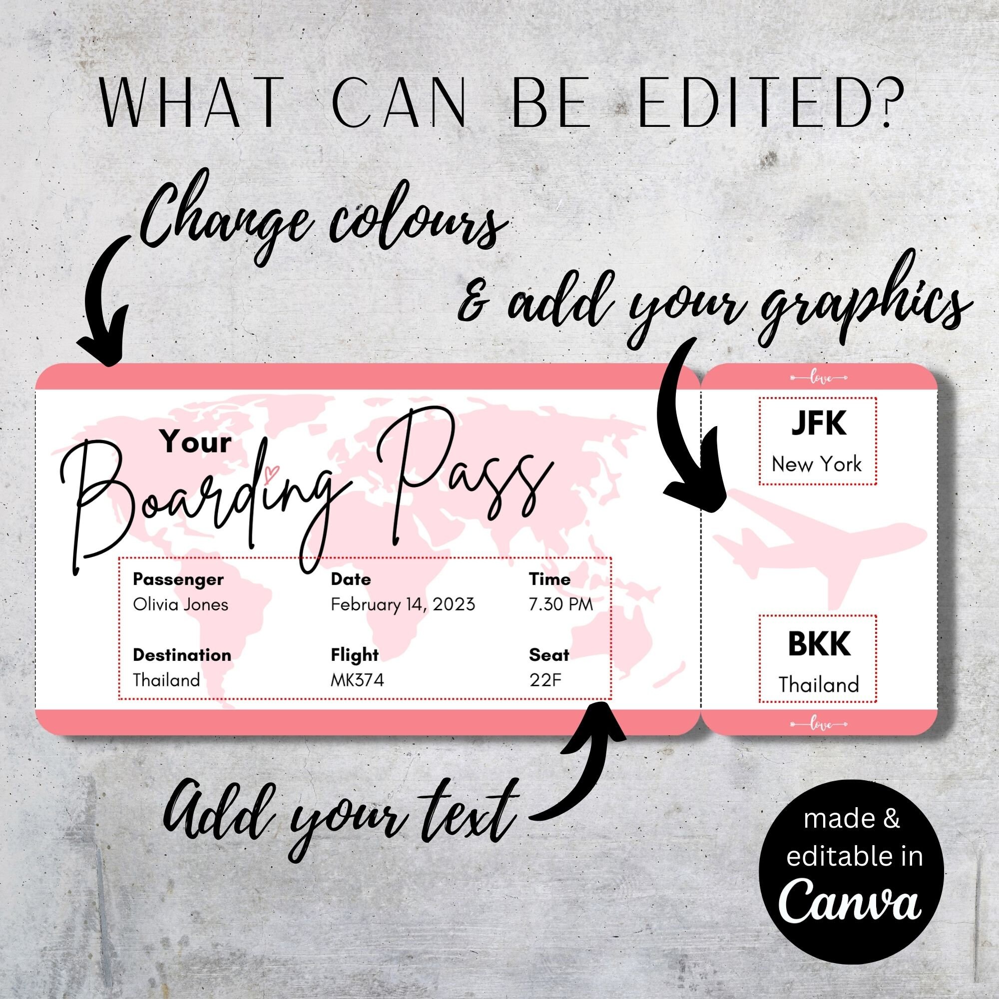 Flight Ticket Template Boarding Pass Printable Personalized Airline ...