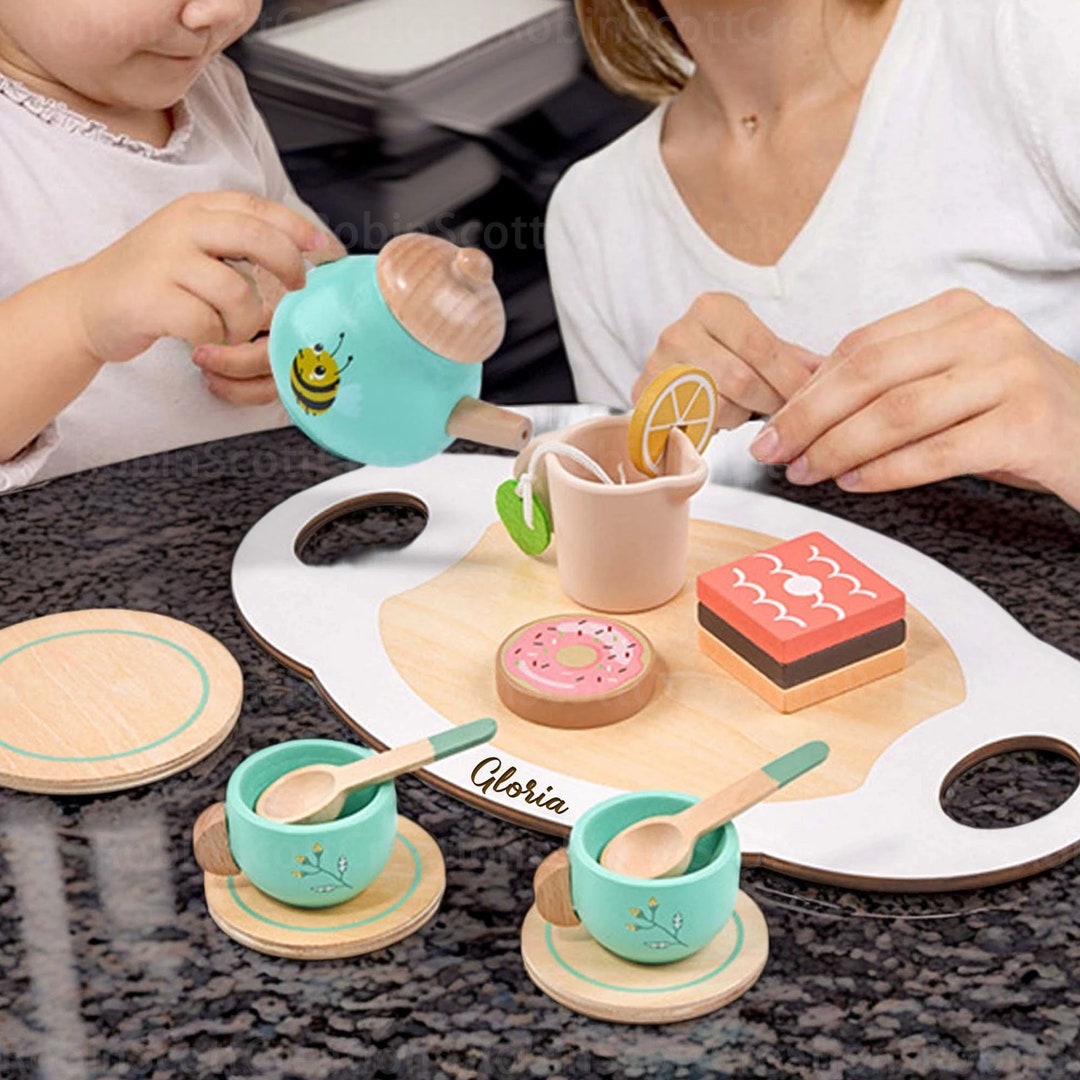 Personalised Wooden Tea Playset, Afternoon Tea, Wooden Toys ...