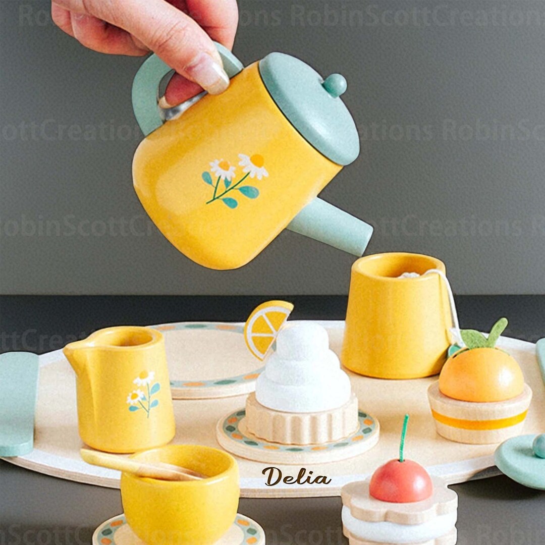 Personalised Wooden Unisex Flower Tea Playset, Afternoon Tea， Wooden ...