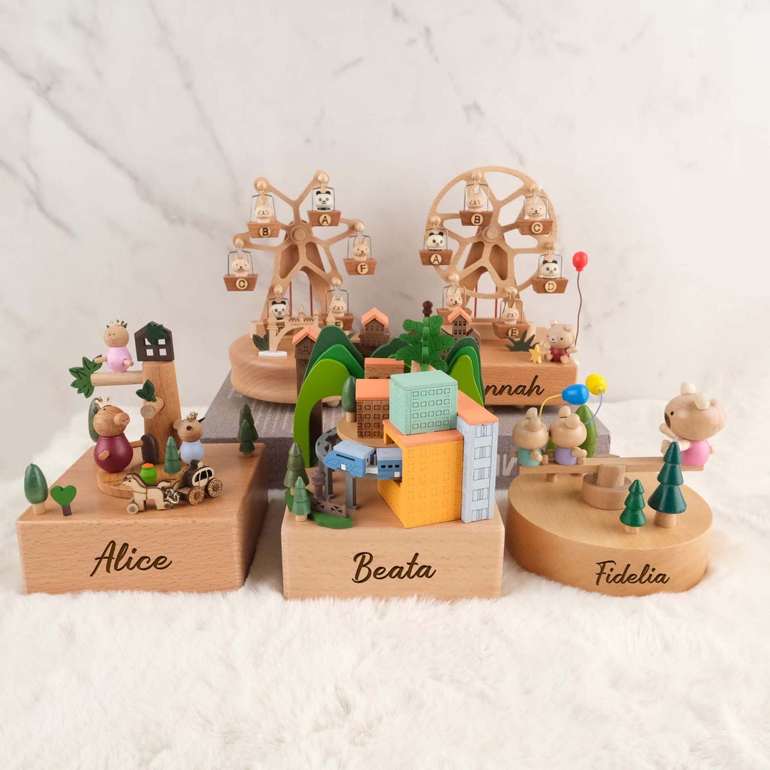 Custom Wooden Music Box, Personalized Musical Carousel, Engraved Name ...