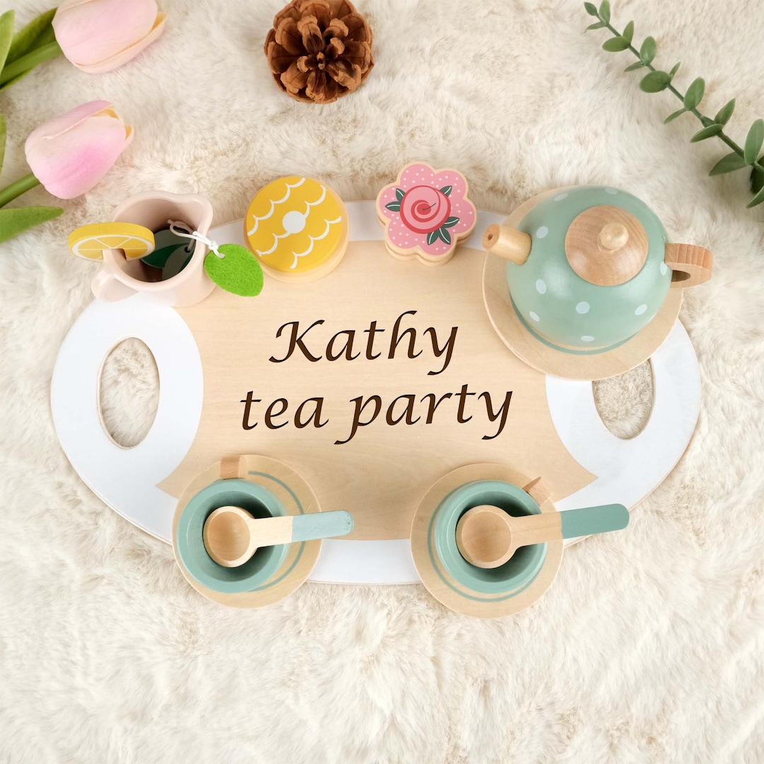 Personalized Wooden Tea Party Play Set, Custom Tea Set Toy for Toddlers ...