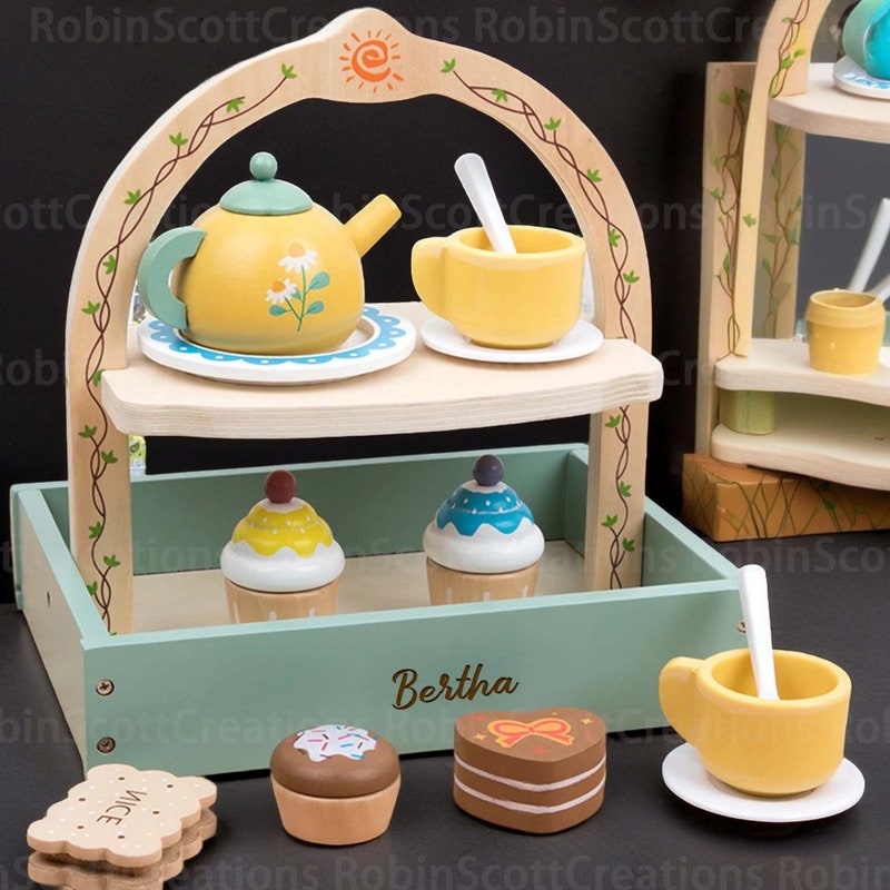 Wooden Tea Set Pretend - Etsy UK