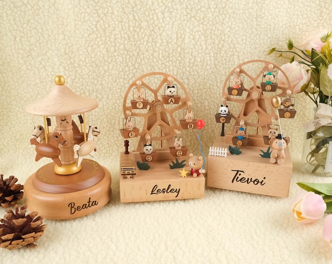 Personalised Ballerina Musical Carousel Wooden, Christmas Music Box ...