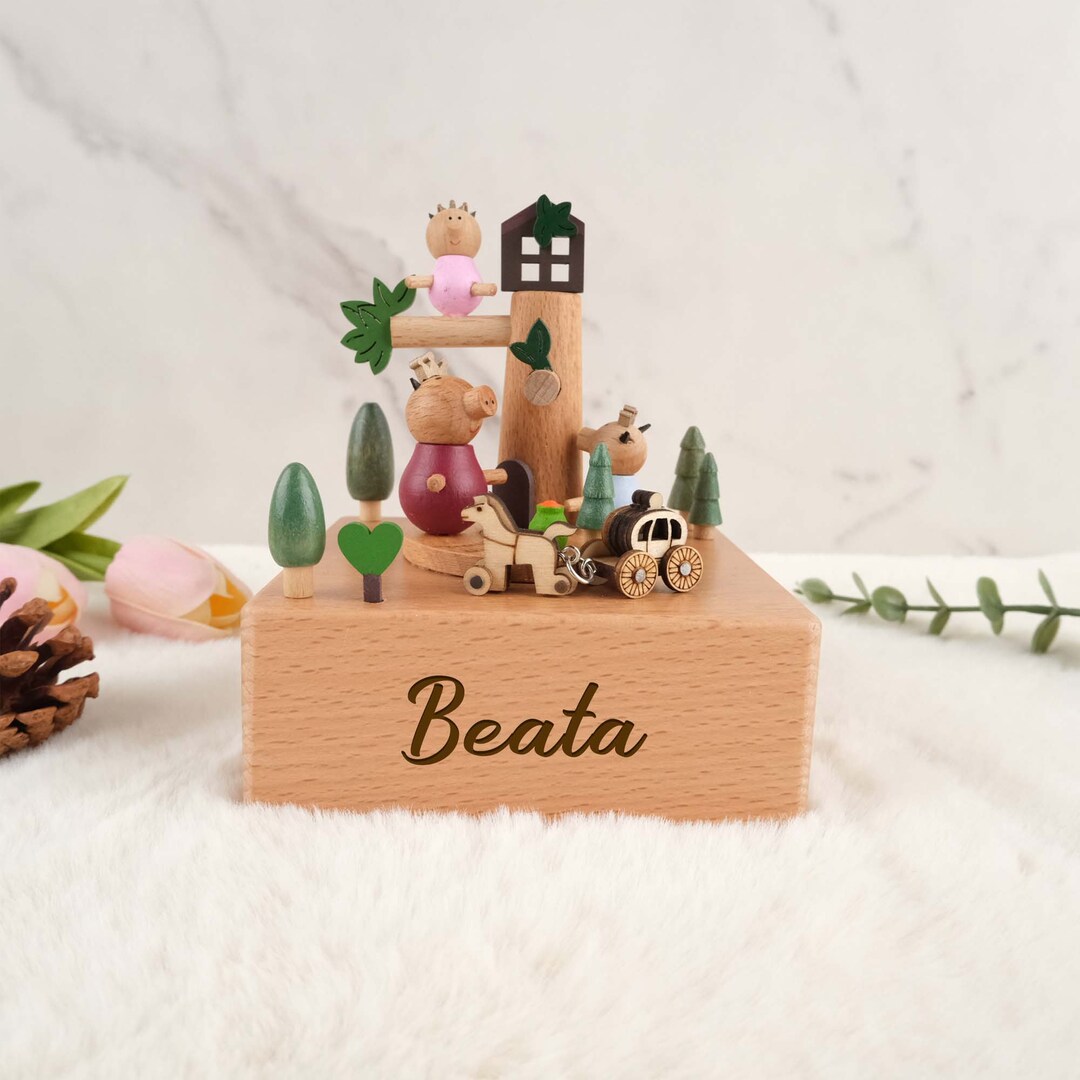 Personalized Engraving Wooden Music Box, Piggy Music Box, Custom ...