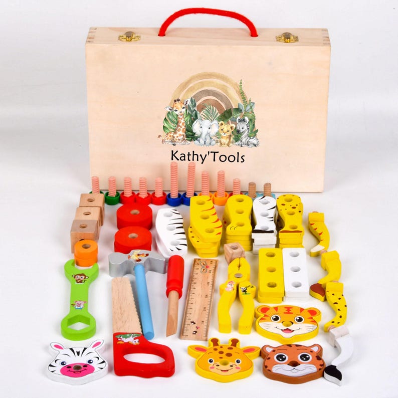 Wooden Kids Tools Box With Geoboard Personalized Baby Gift Toys for Boy ...