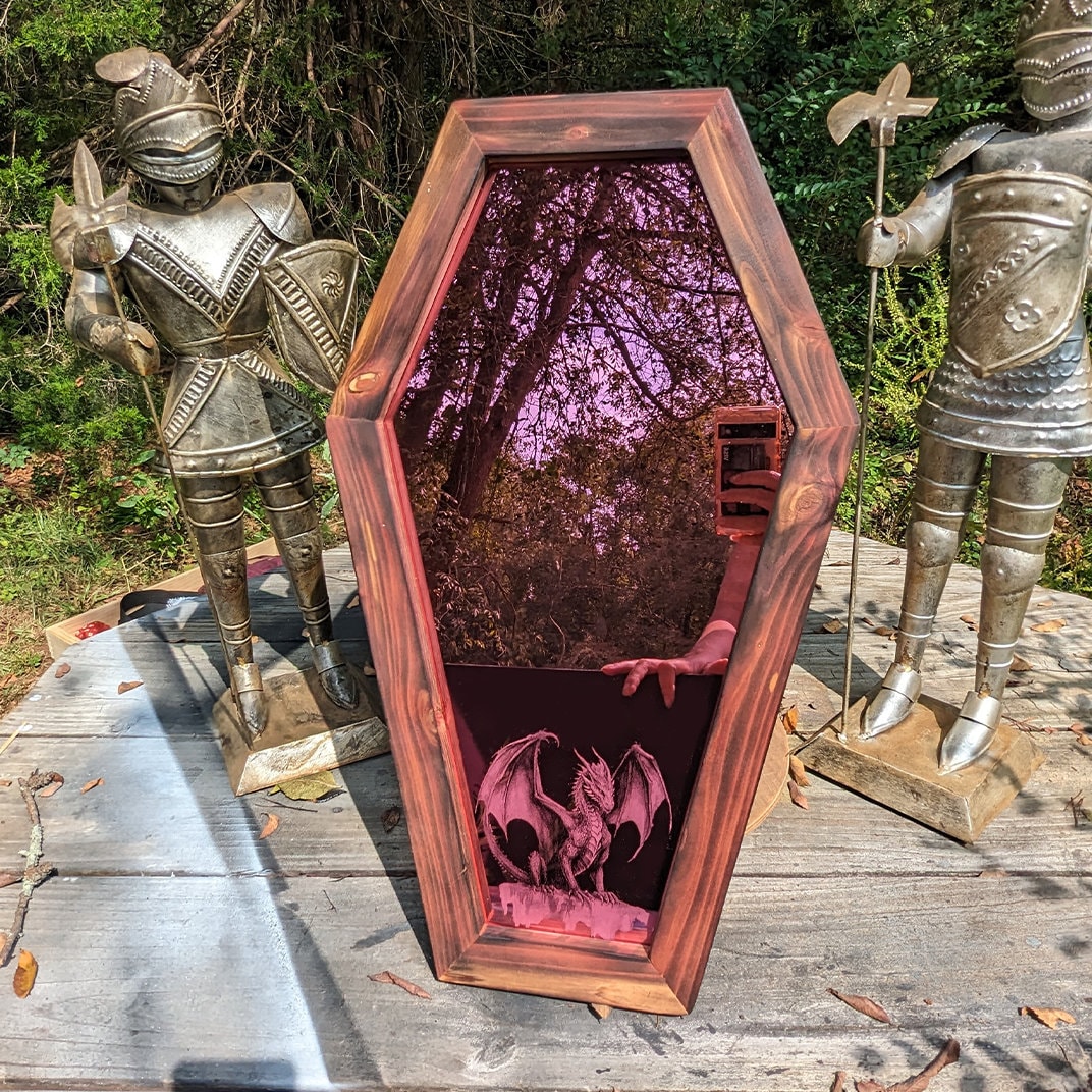Gothic Coffin Mirror Dragon Engraving Pink Halloween - Etsy
