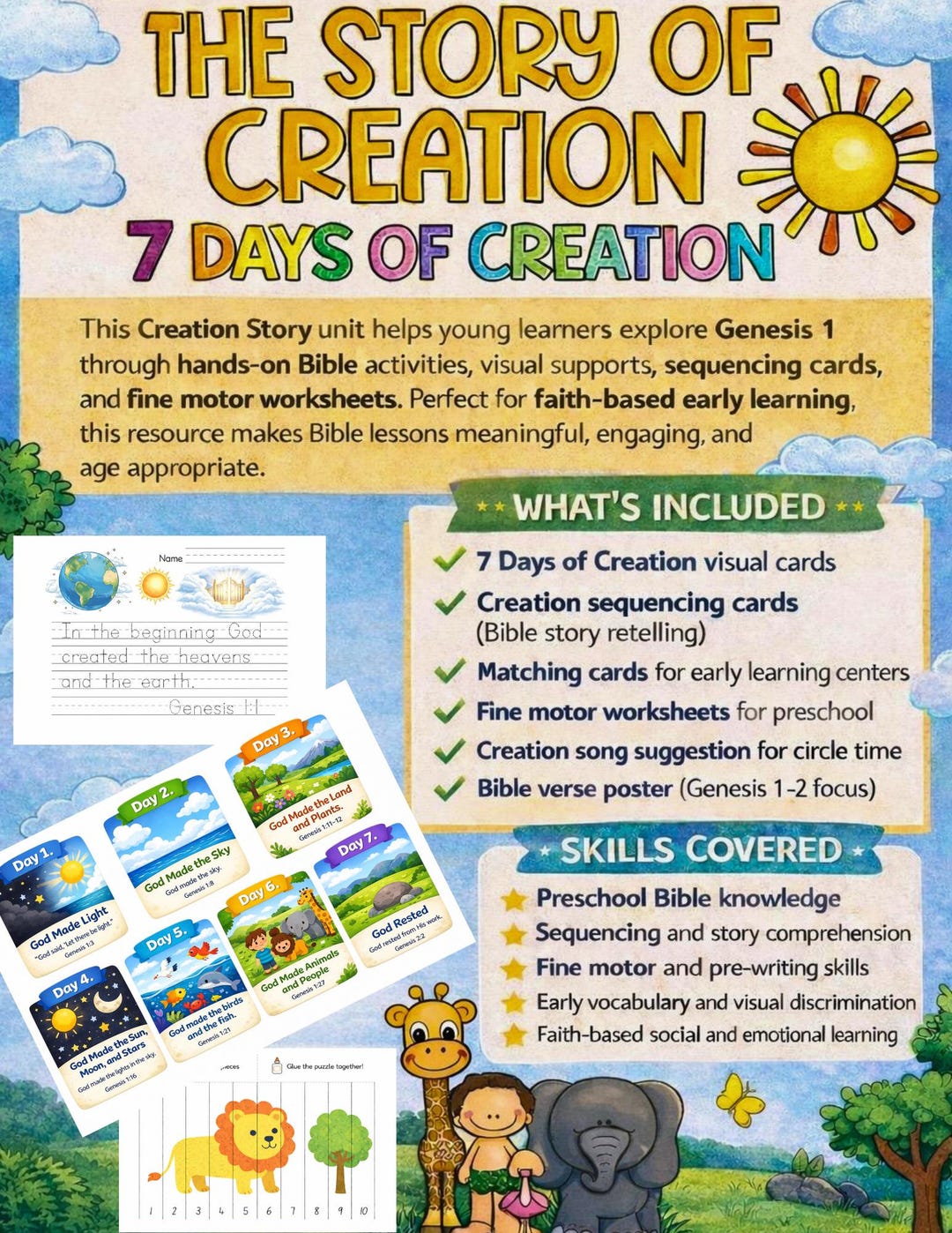 7 Days of Creation | Preschool Bible Story Activities (editable PDF) - Etsy