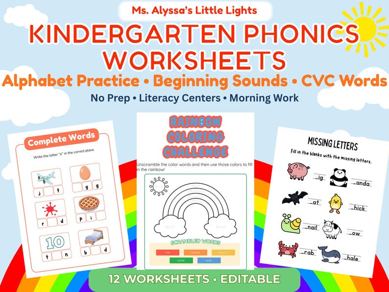 Kindergarten Phonics Worksheets | Alphabet, CVC Words, Beginning Sounds ...