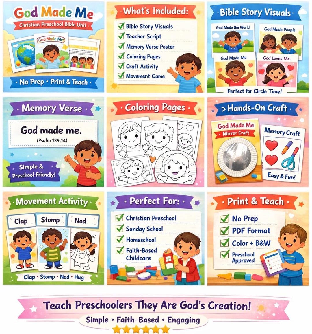God Made Me Christian Preschool Bible Unit – Faith-based Lessons (PDF ...