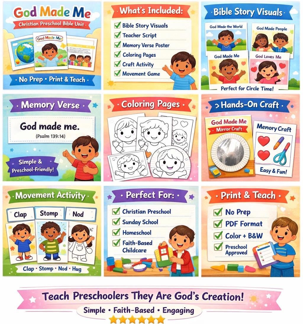 God Made Me Christian Preschool Bible Unit – Faith-based Lessons (PDF ...