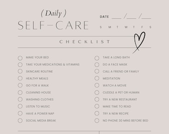 Daily Printable Self Care Checklist, Self Care Check List, Daily Self ...