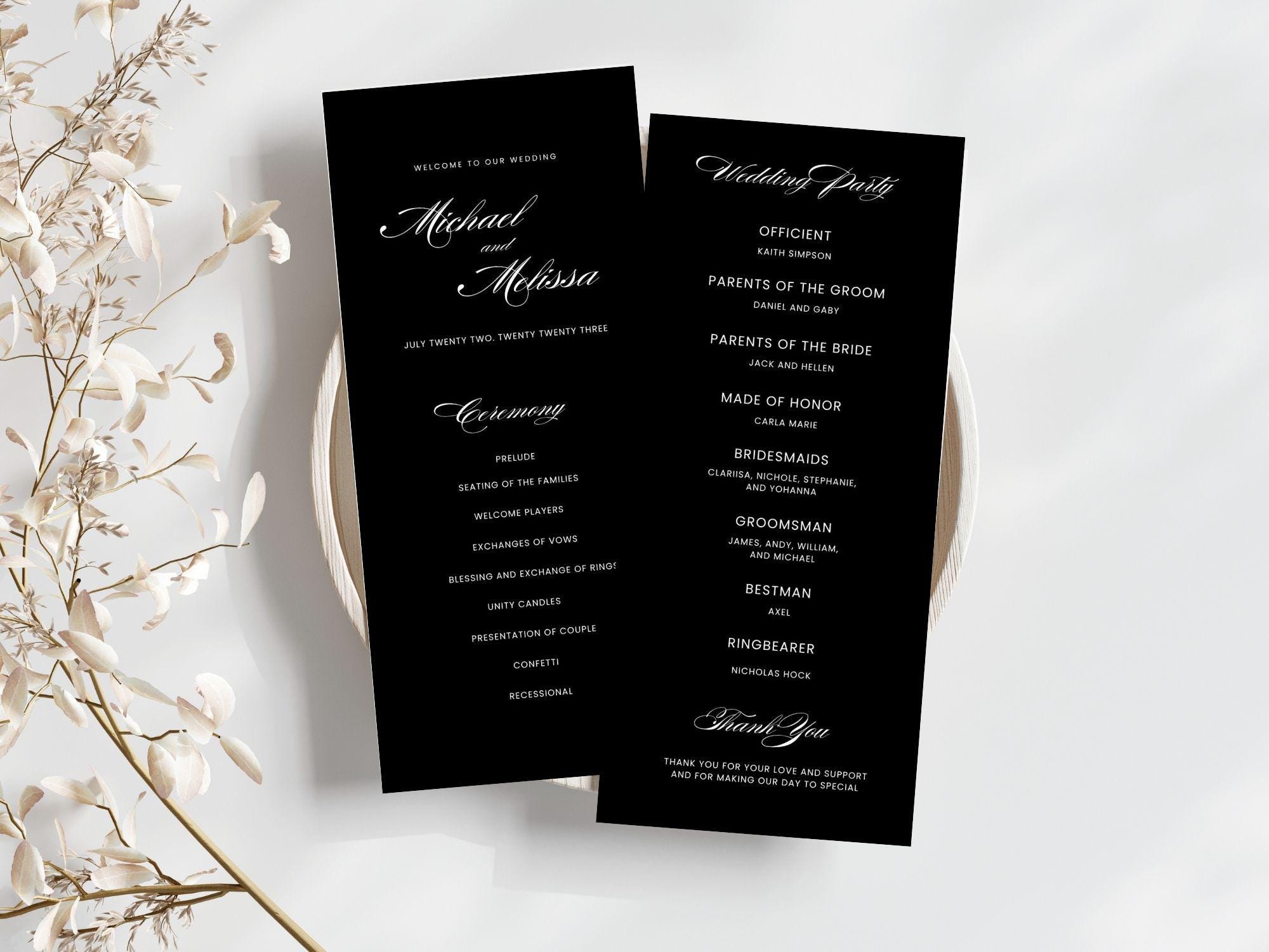 Minimalist Wedding Program Template, Wedding Programe Card, Editable ...