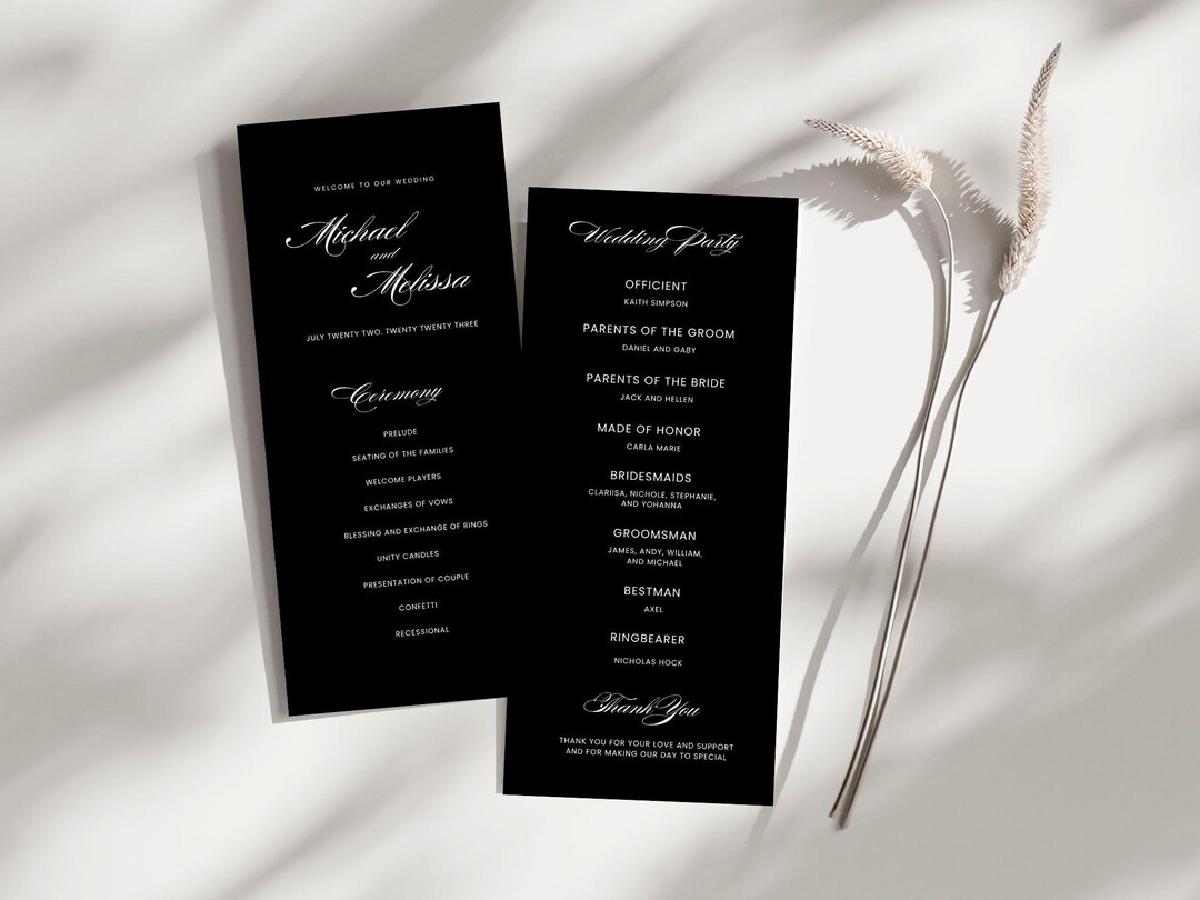 Minimalist Wedding Program Template, Wedding Programe Card, Editable ...