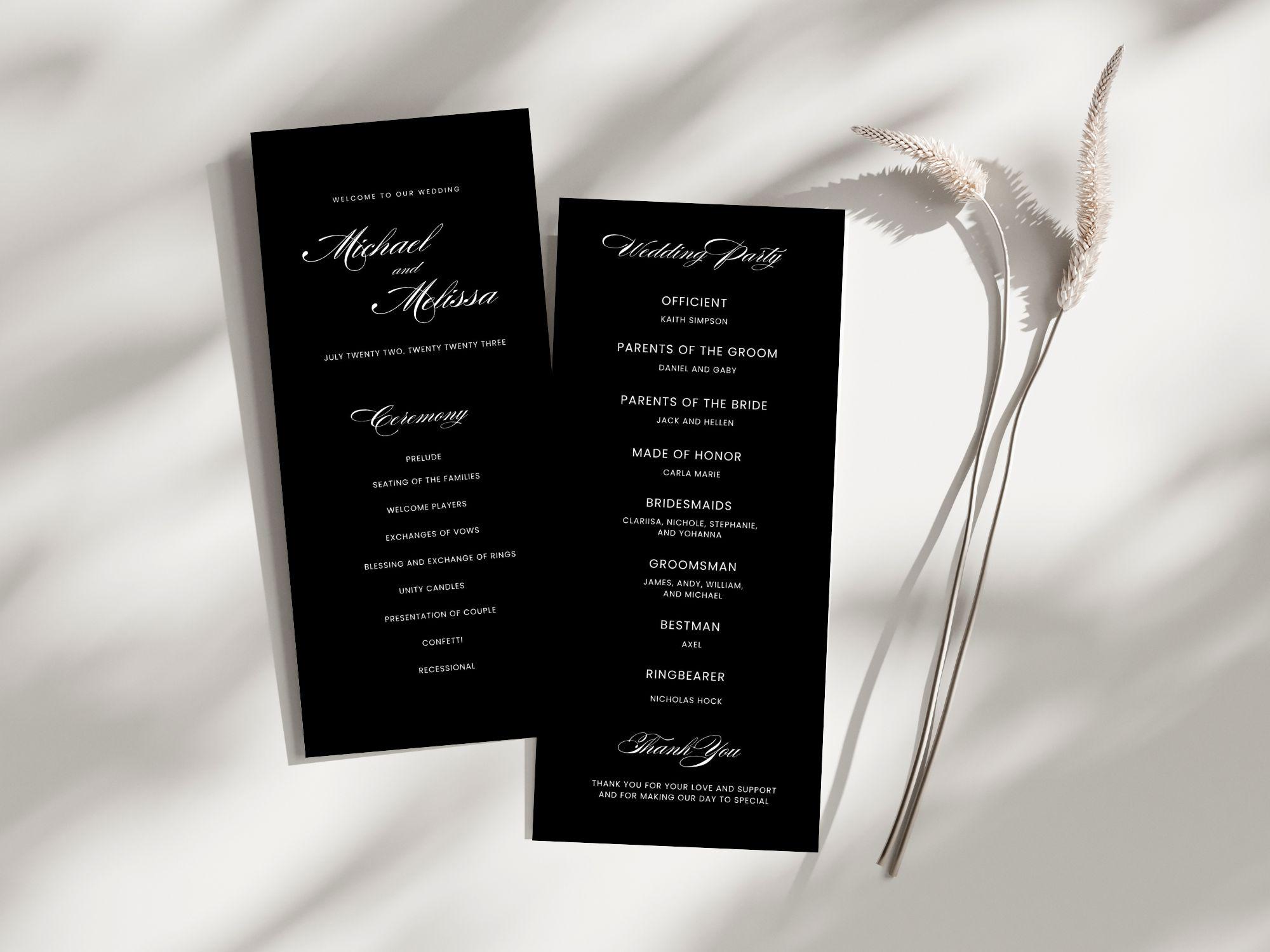 Minimalist Wedding Program Template, Wedding Programe Card, Editable ...