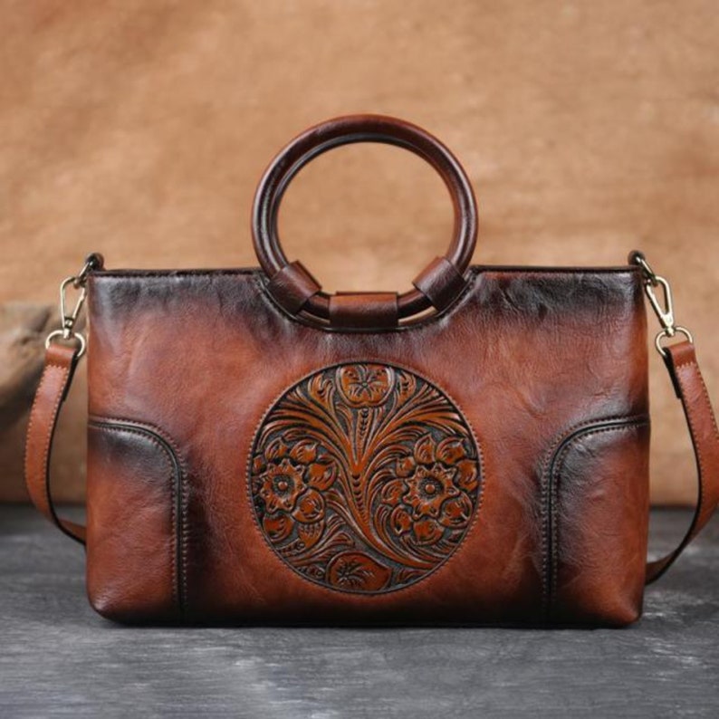 New High Quality Leather Women Handbag Retro Handmade Embossed - Etsy