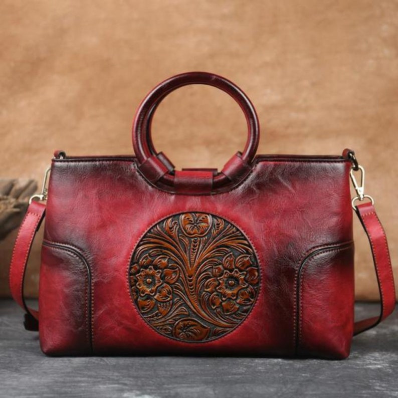 New High Quality Leather Women Handbag Retro Handmade Embossed - Etsy