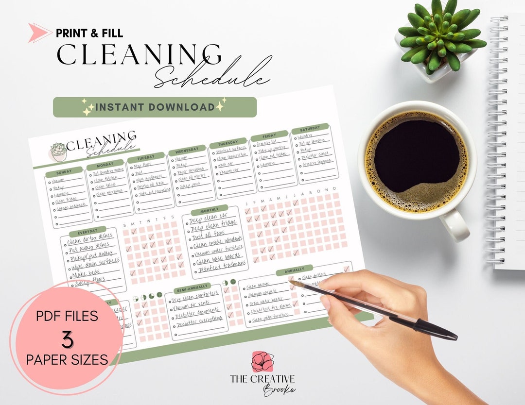 Printable Cleaning Schedule: Weekly, Monthly, Yearly Tasks (PDF ...