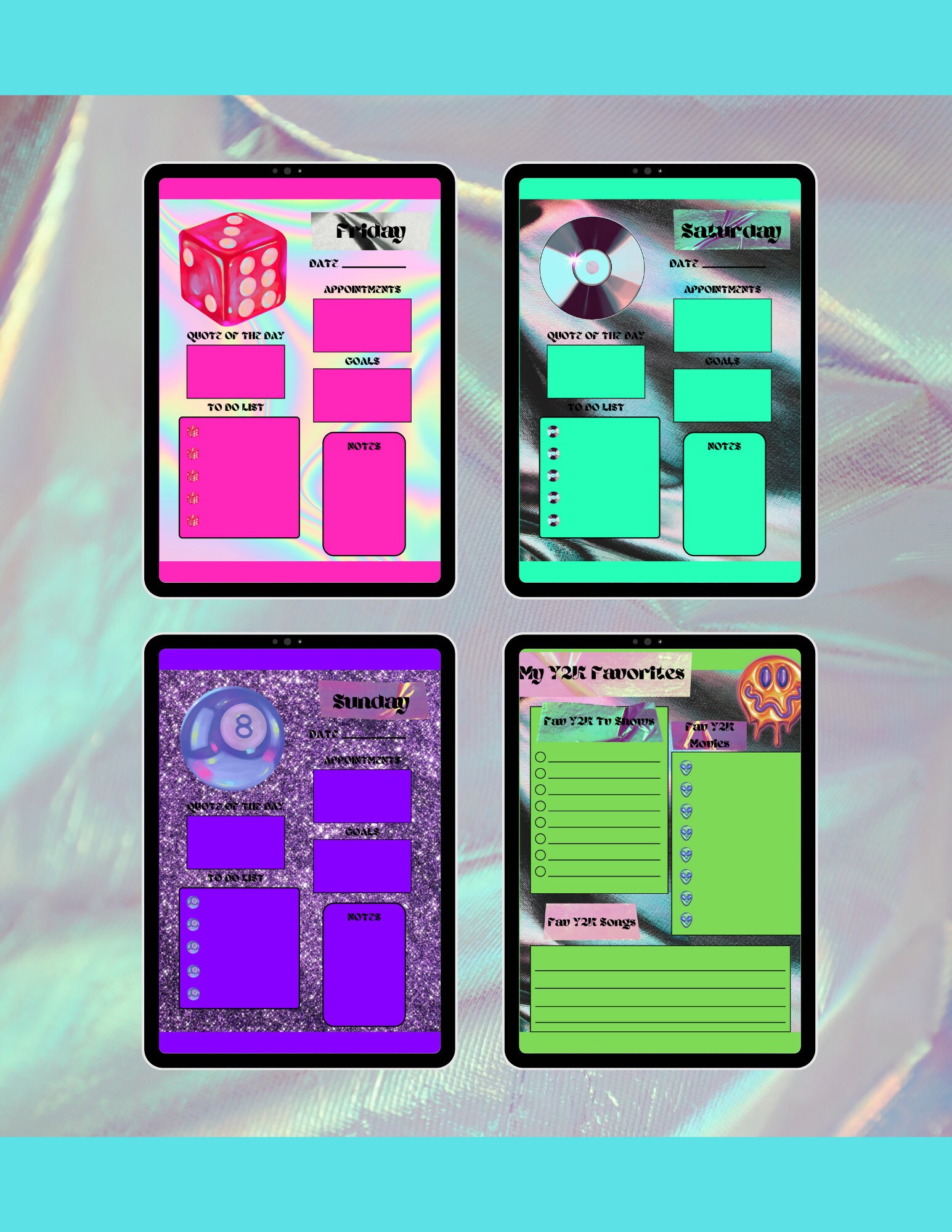 Y2K Digital Planner, Futuristic Planner, Alien Planner, Holographic ...