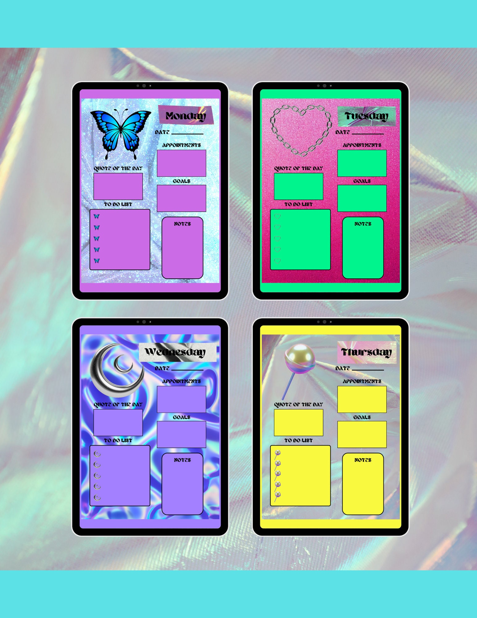 Y2K Digital Planner, Futuristic Planner, Alien Planner, Holographic ...