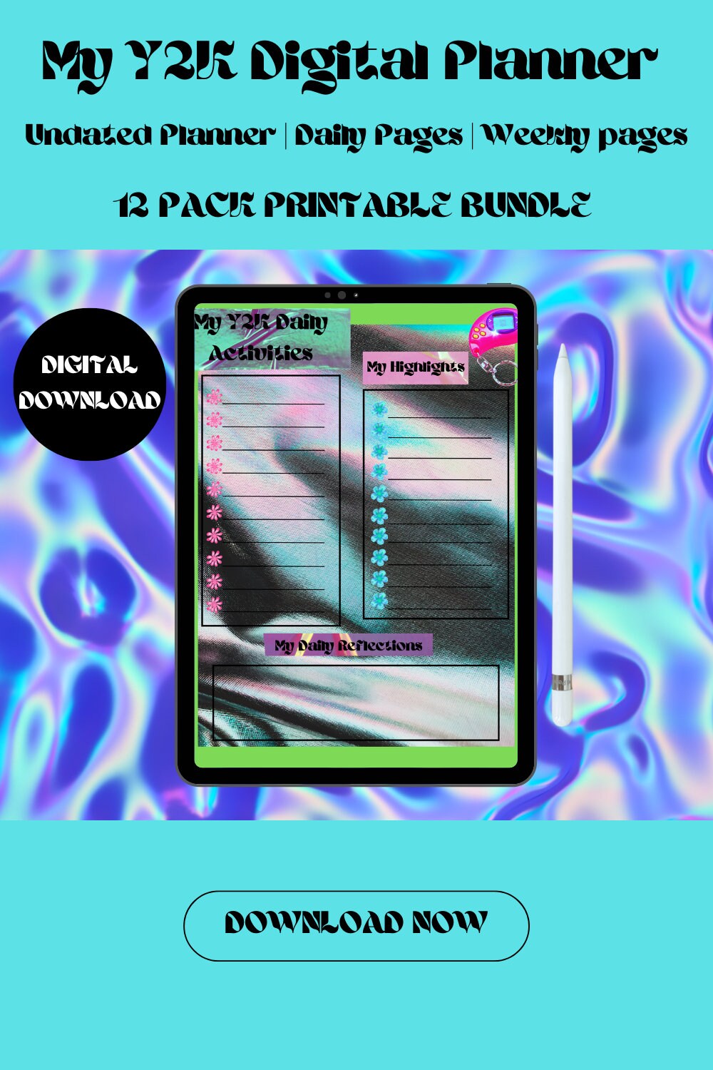 Y2K Digital Planner, Futuristic Planner, Alien Planner, Holographic ...