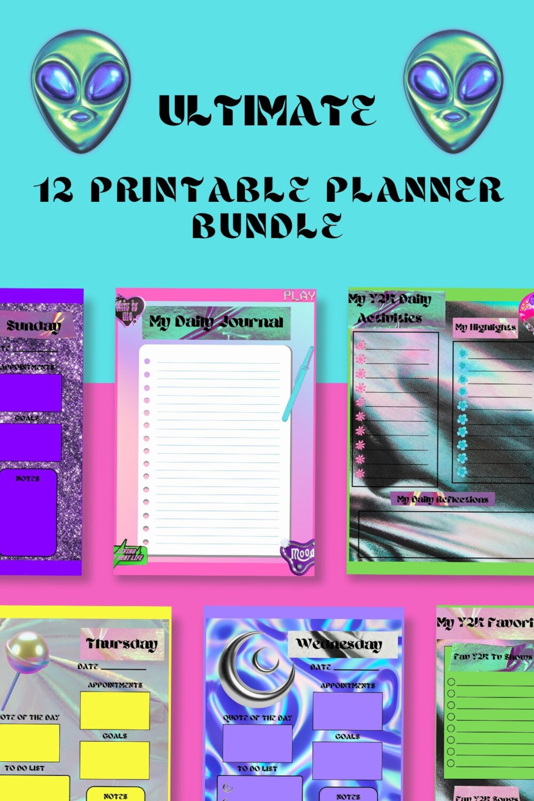 Y2K Digital Planner, Futuristic Planner, Alien Planner, Holographic ...