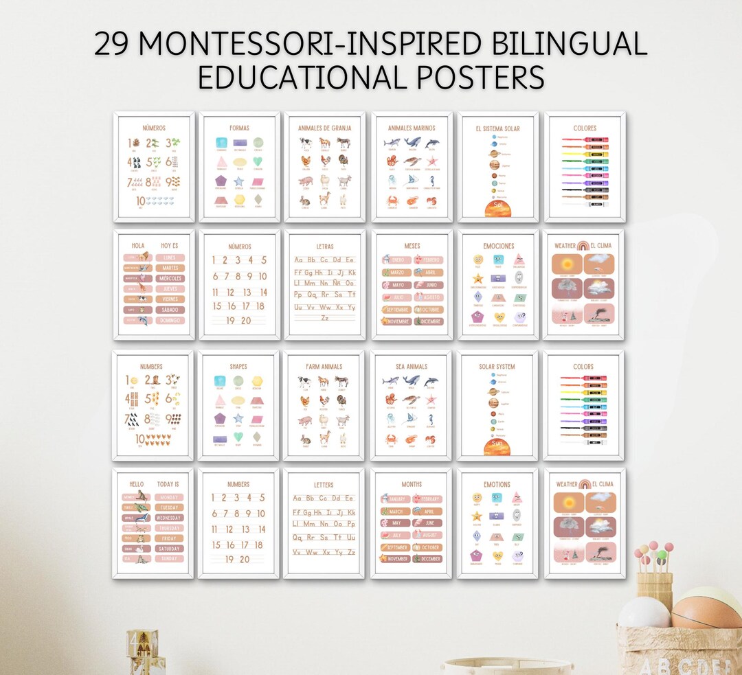 Bilingual English Spanish Educational Posters: Montessori Watercolor ...