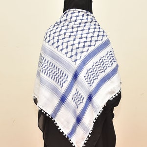 Blue & White Palestine Keffiyeh Scarf: Traditional Arab Style Shemagh ...