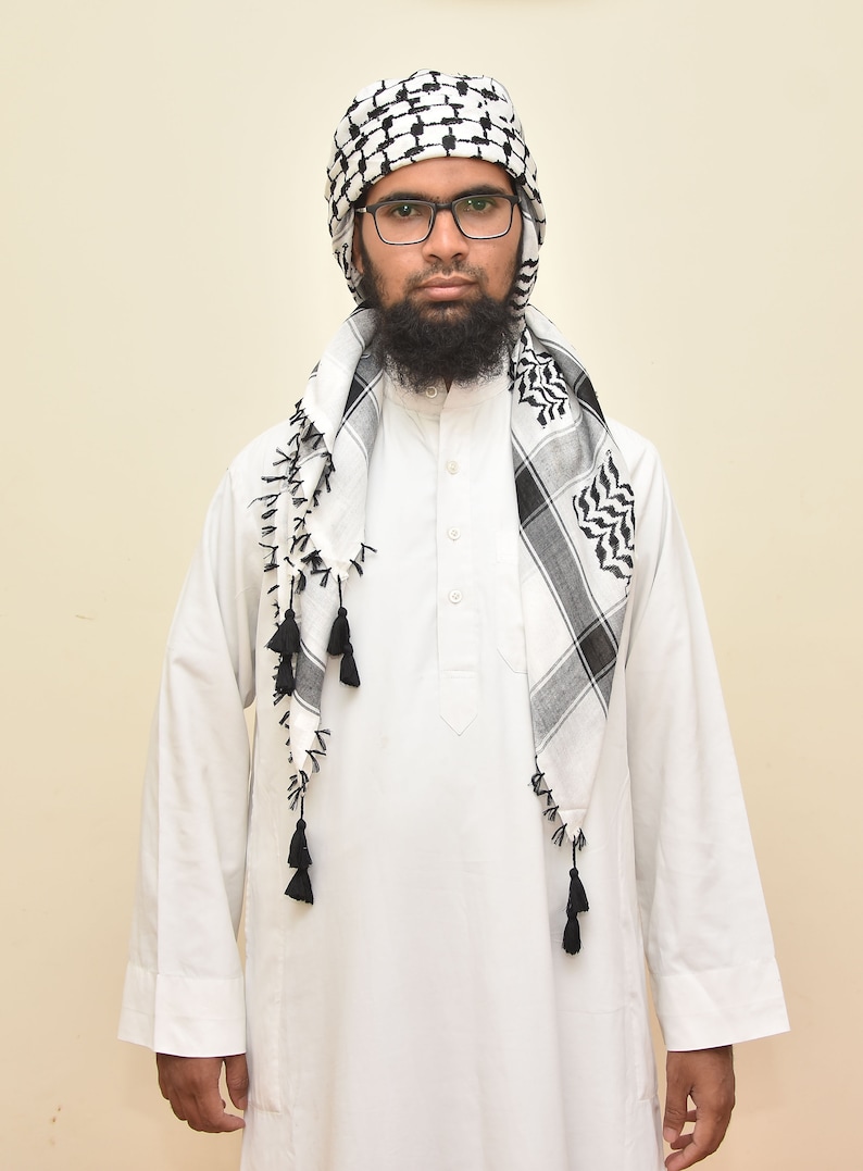 Black & White Palestine Keffiyeh Scarf: Traditional Arab Shemagh With ...