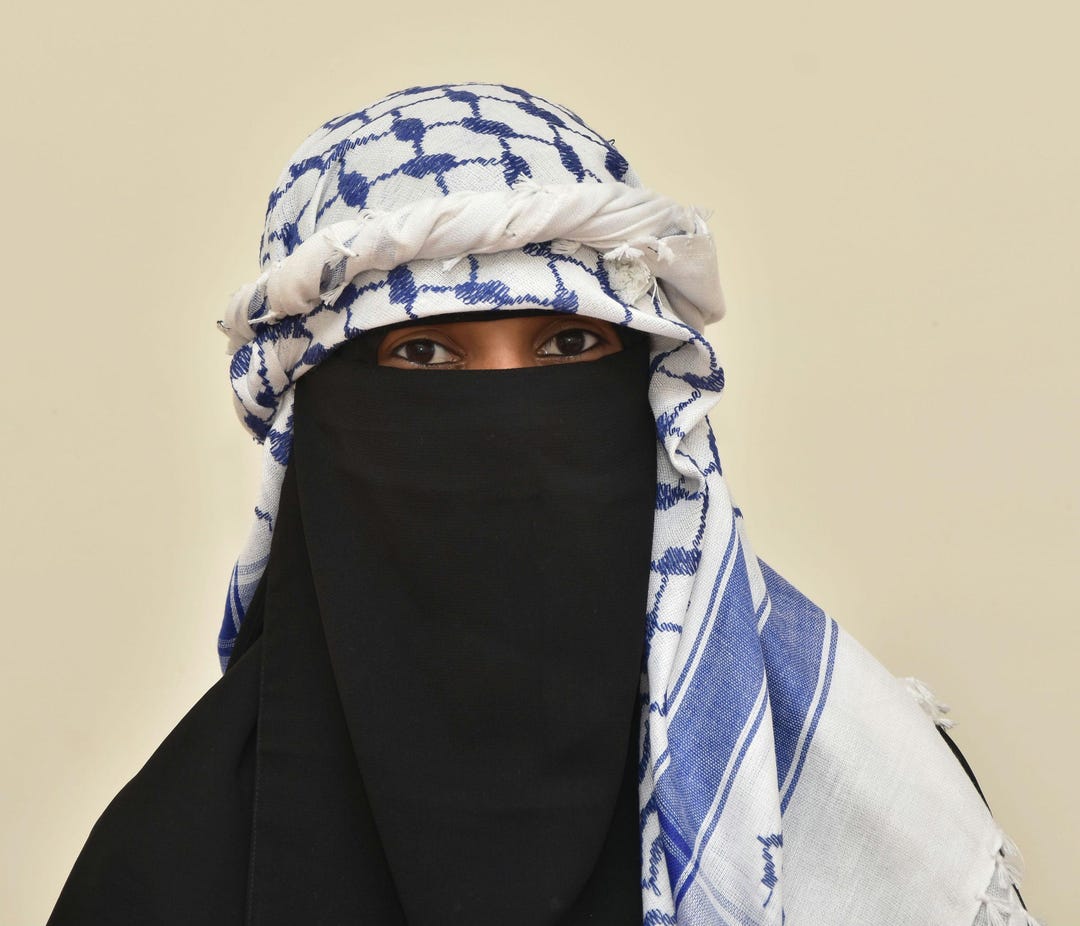 Palestine Keffiyeh Scarf – Blue & White Shemagh, Traditional Arab Style ...