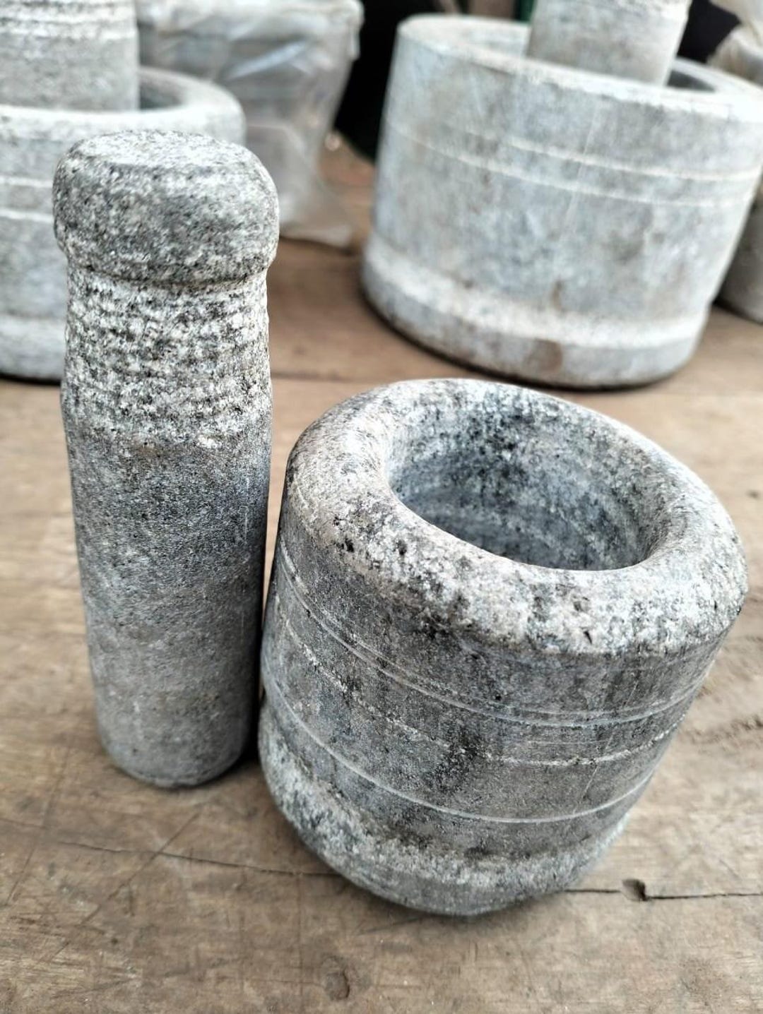 Stone Mortar and Pestle 2 Set for Spices(6.5cm)grey Colour Okhli Masher ...