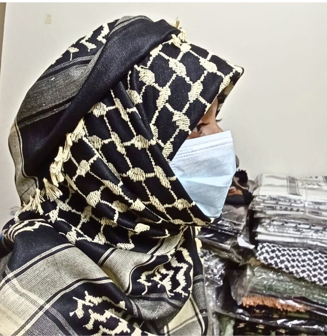 Palestine Cream Keffiyeh Kufiya Scarf (48*48)- Free Palestine ...