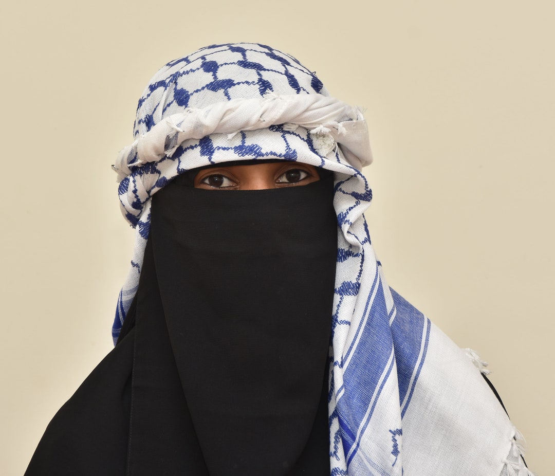 Blue & White Palestine Keffiyeh Scarf: Traditional Arab Style Shemagh ...