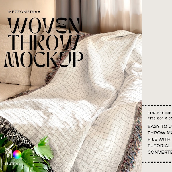 PAMPAS Woven Throw Blanket Mockup Template Beginner Easy to Use ...
