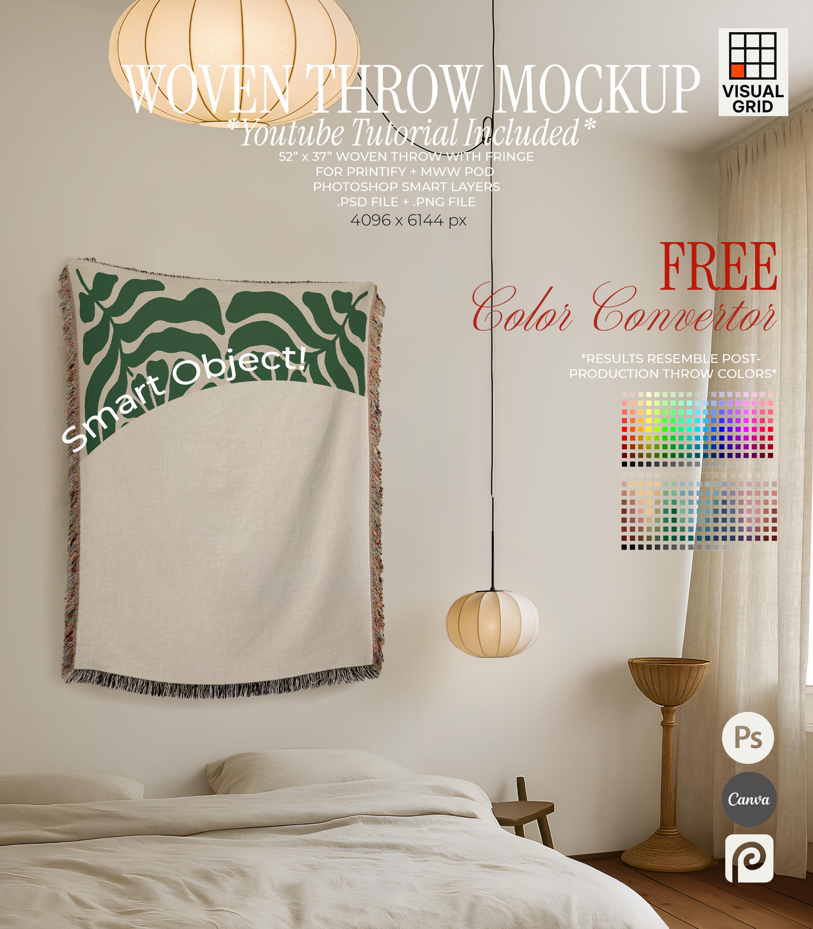 Woven Throw Mockup: 37" X 52", Textured Living Room (photoshop/canva ...