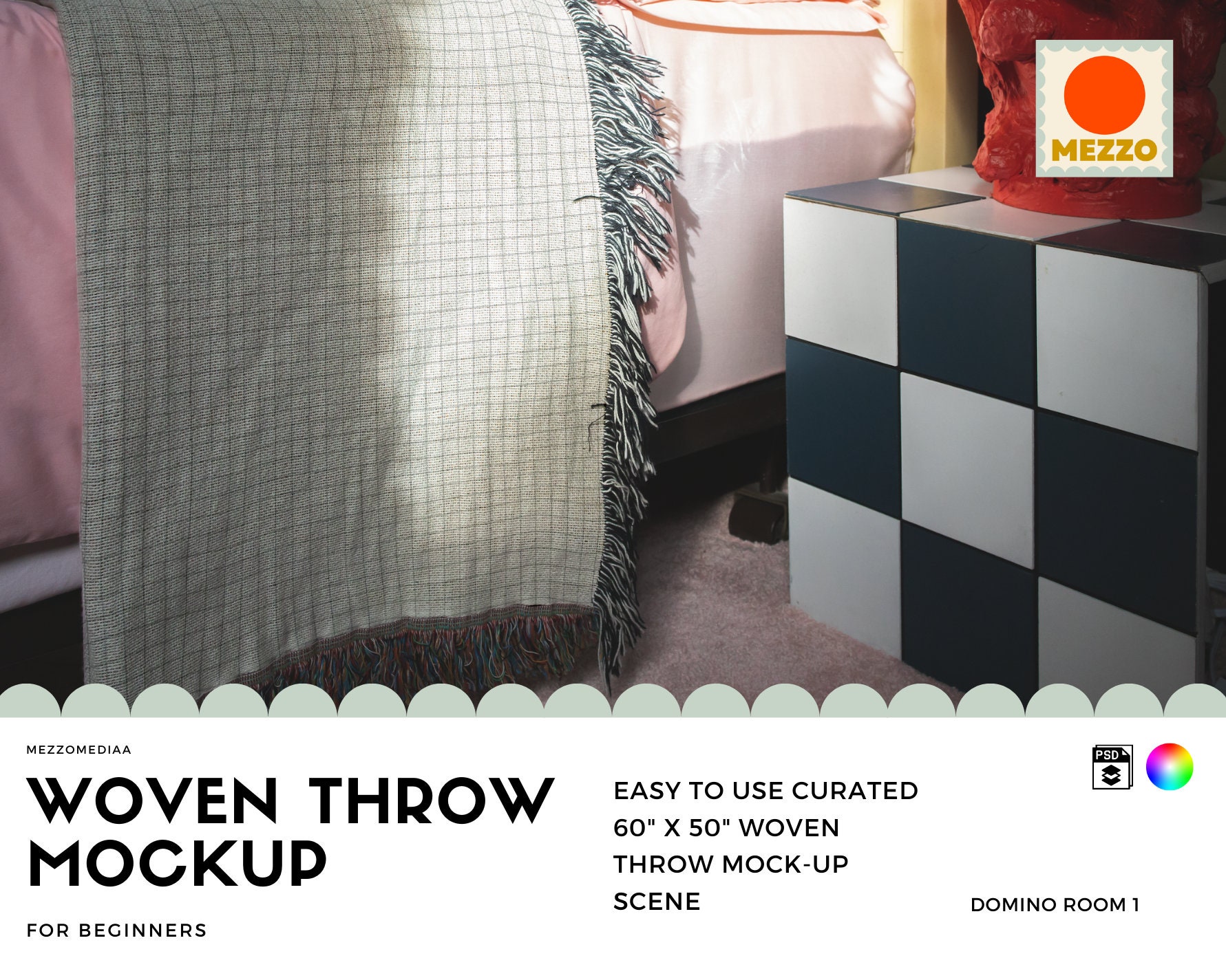 DOMINO1 Woven Throw Blanket Mockup Template Beginner Easy to Use ...