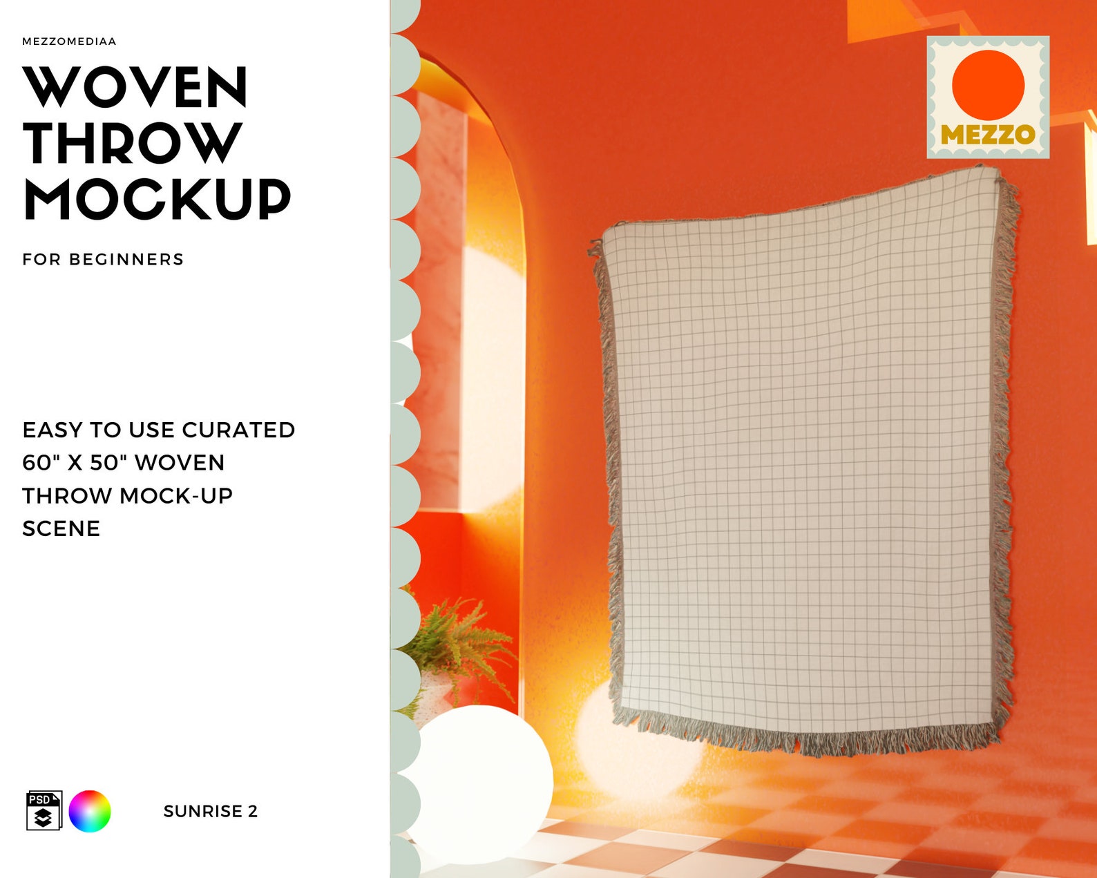 SUNRISE2 Woven Throw Blanket Mockup Template Beginner Easy to Use ...