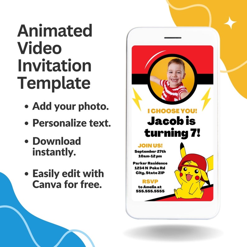 Pokemon Pikachu Birthday Invitation Boys Invitation Pokemon - Etsy