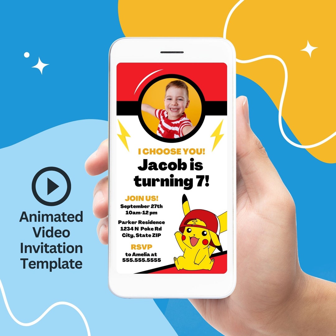 Pokemon Pikachu Birthday Invitation, Boys Invitation, Pokemon Birthday ...