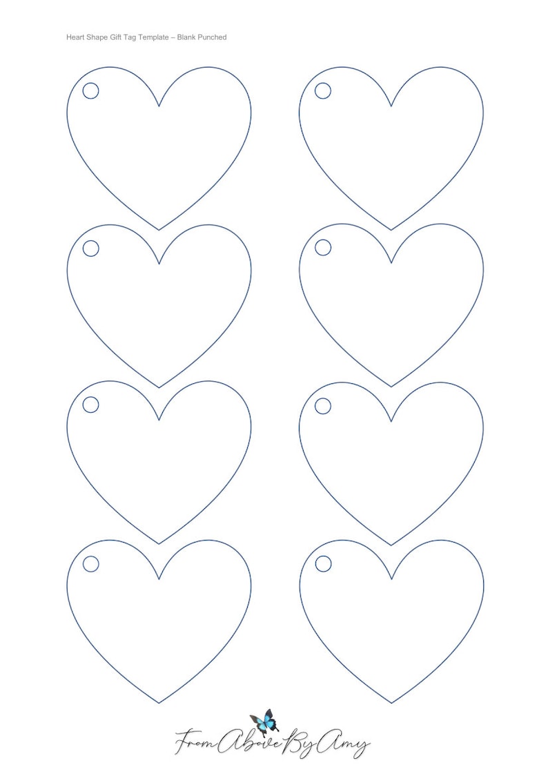 Blank Love Heart Shape Gift Tags | Printable A4 Template | Instant ...