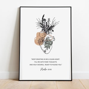 Psalm 51:10 Bible Verse Poster Wall Art Modern Christian Scripture Line ...