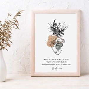 Psalm 51:10 Bible Verse Poster Wall Art Modern Christian Scripture Line ...