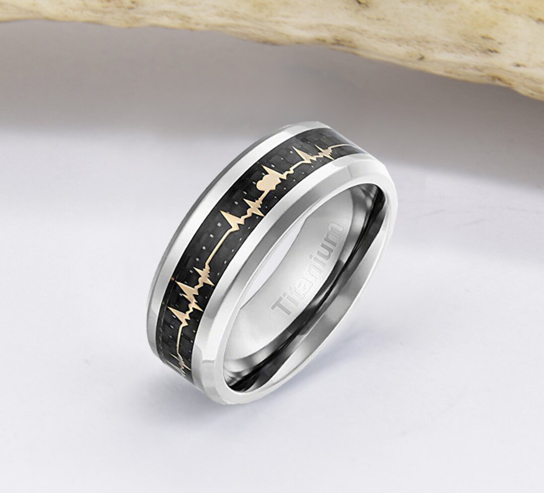 AA48 8mm Unisex or Men's Titanium EKG Heartbeat Wedding Ring Band ...