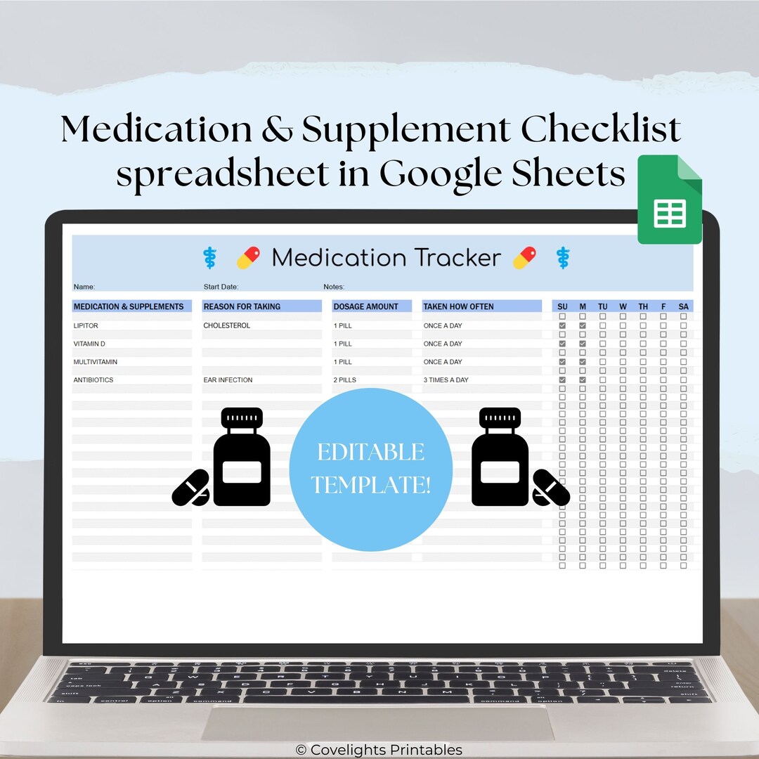 Weekly Medication List Google Doc Google Sheets Medications - Etsy
