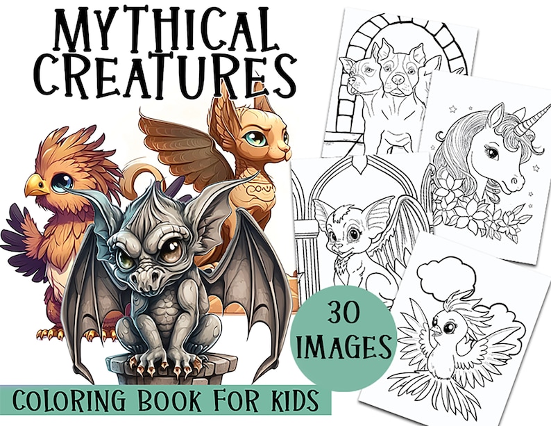30 Mythical Creatures | Coloring Book for Kids | Unicorns, Dragons ...