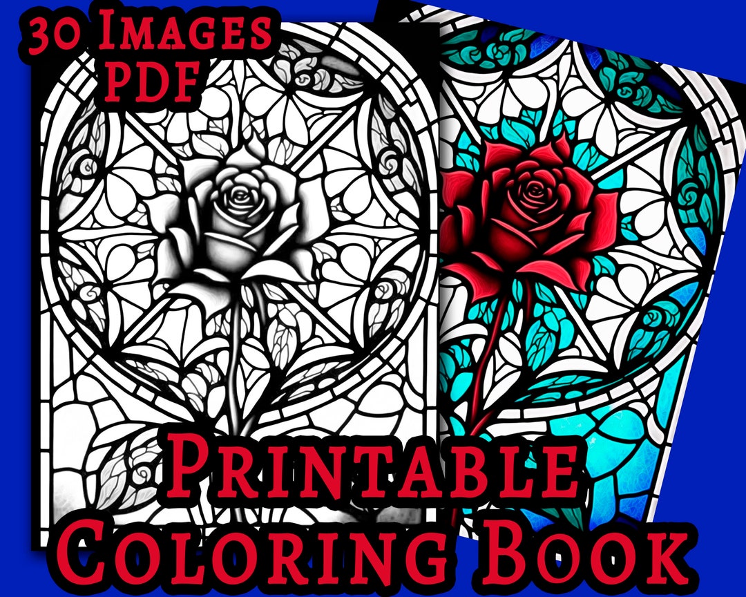 Stain Glass Roses Coloring Book | 30 Digital Download Printable Pages ...