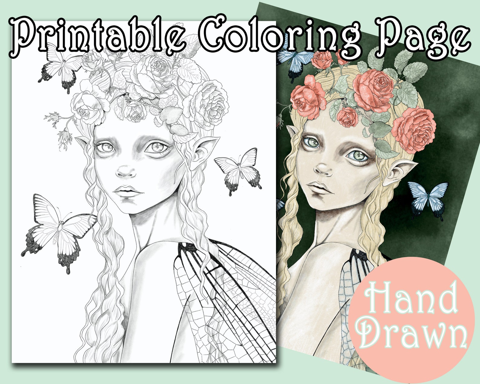 Printable Coloring Sheet for Adults | Beautiful Faerie Coloring Page ...