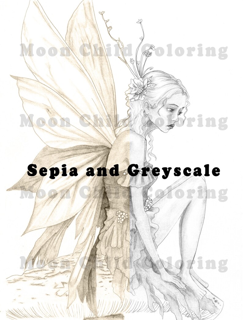 Sad Fairy Coloring Sheet | Printable Adult + Kids Digital Page | Instant Download | Faerie ...
