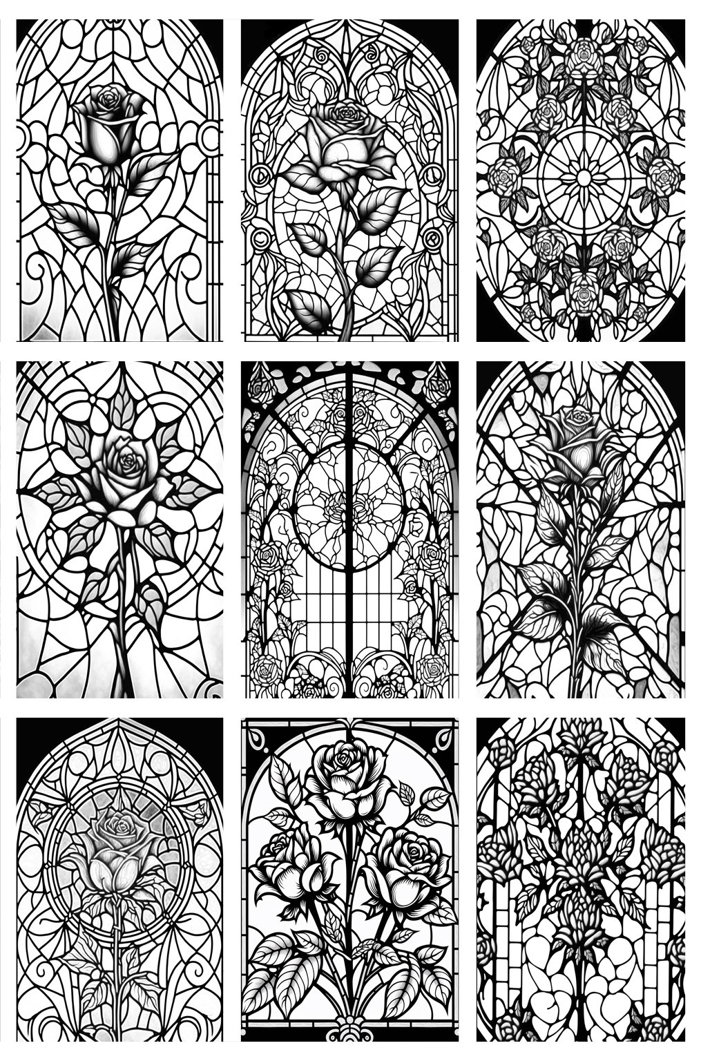 Stain Glass Roses Coloring Book 30 Digital Download Printable Pages Pdf ...
