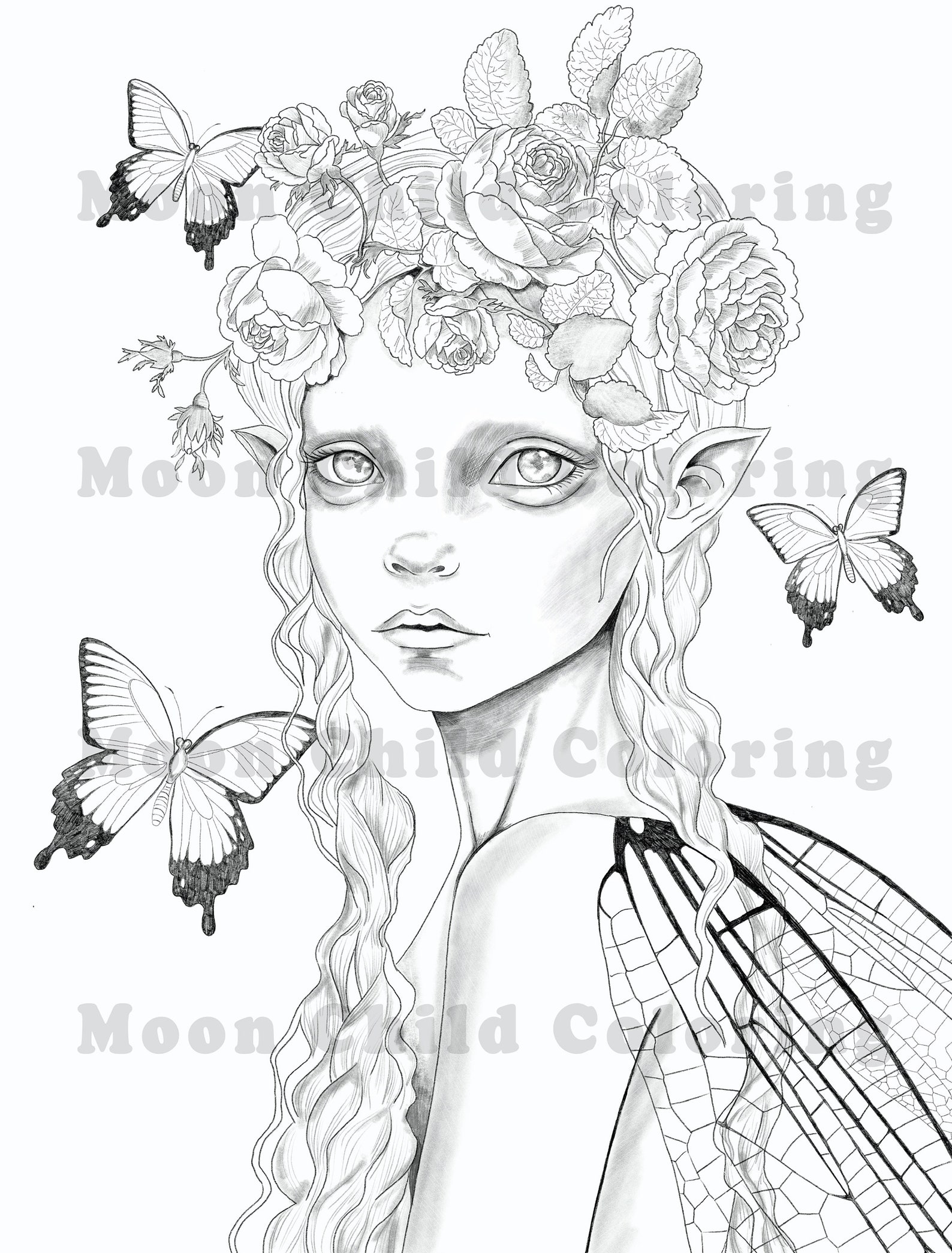 Printable Coloring Sheet for Adults | Beautiful Faerie Coloring Page ...