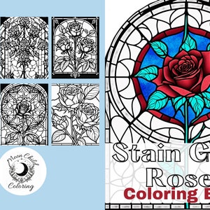 Stain Glass Roses Coloring Book | 30 Digital Download Printable Pages ...